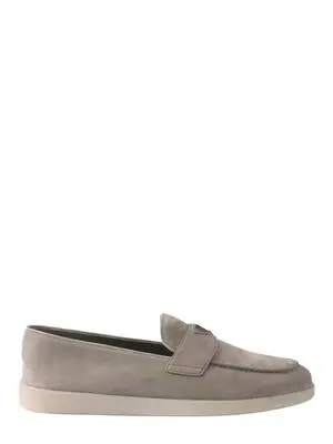 Prada Suede Triangle Logo Loafers - Grey