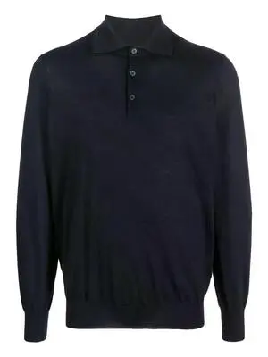 Brunello Cucinelli Long Sleeve Polo Shirt - Blue