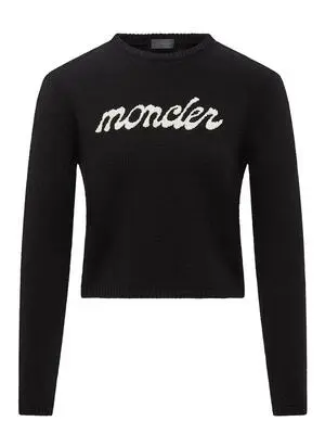 Moncler Embroidered Logo Wool & Cashmere Sweater - Black