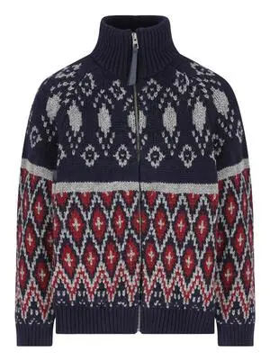 Loewe Wool Zipper Cardigan Navy Blue/grey