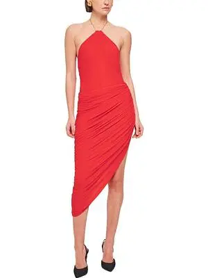 Ronny Kobo Cerva Halter Asymmetric Dress - Fiery Red