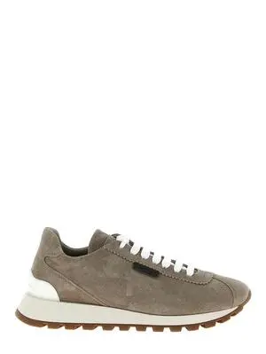 Brunello Cucinelli Suede Sneakers With Monile Tab - Gray