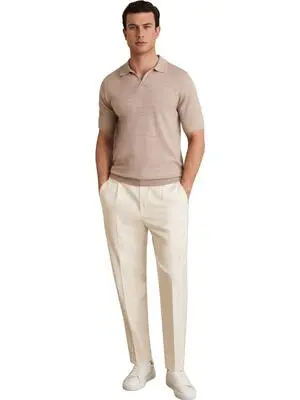 REISS Relaxed Fit Trousers With Drawstring - Ecru