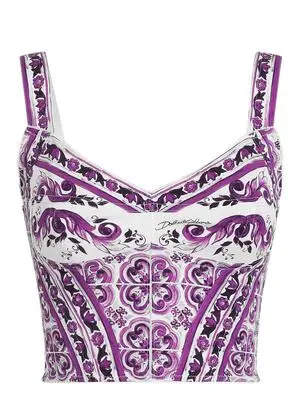 Dolce & Gabbana Majolica-print Charmeuse Bustier Top - Multicolor