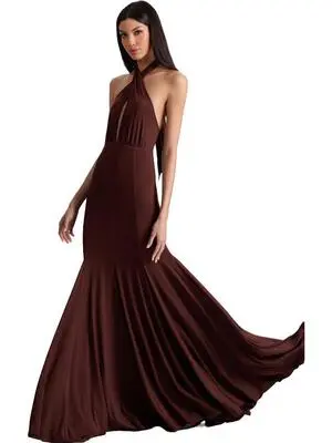 Alice + Olivia Evelina Halter Maxi Dress - Brown