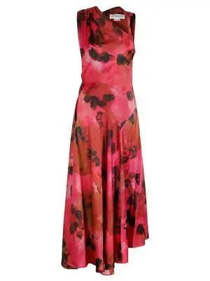 Victoria Beckham Asymmetric Floral Print Dress - Red