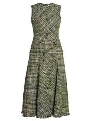 Erdem Tweed Sleeveless Midi Dress - Green