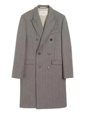 Ami Herringbone Double-breasted Coat - Grey