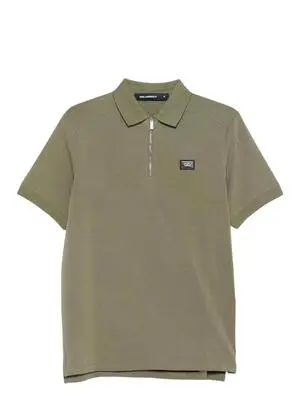 Karl Lagerfeld Zip-front Logo-plaque Polo Shirt - Green