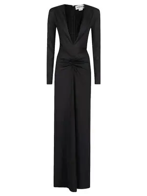 Victoria Beckham Plunge-neck Gathered Maxi Dress - Black