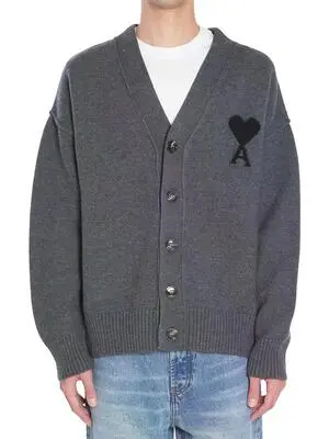 Ami Heart Logo Button Cardigan - Grey