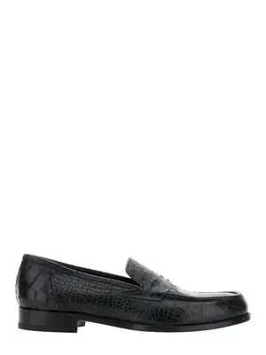 LIDFORT Embossed Crocodile Loafers - Black