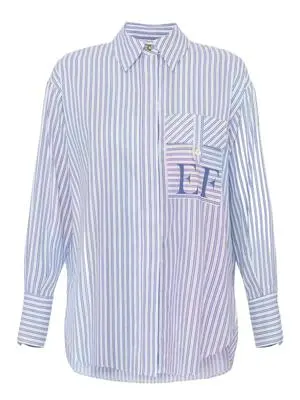 Elisabetta Franchi Cotton Striped Poplin Shirt - Blue
