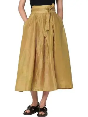 Mark Kenly Domino Tan Tie-waist Pleated Midi Skirt - Neutrals