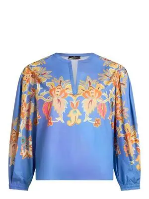 Etro Floral-print Cotton Blouse - Blue