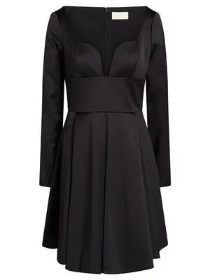 Sara Battaglia Pleated Satin Mini Dress - Black