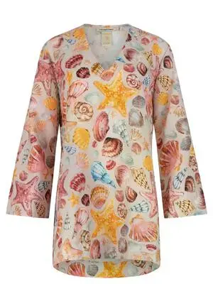 PARAMIDONNA Seashell-Print Linen Dress