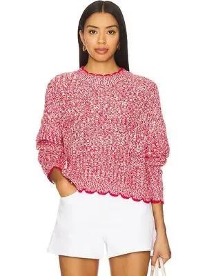 Autumn Cashmere Tipped Ladder Stitch Crew Top - Red