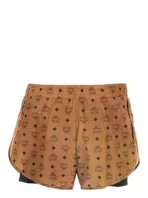 Mcm Logo-print Layered Shorts - Brown