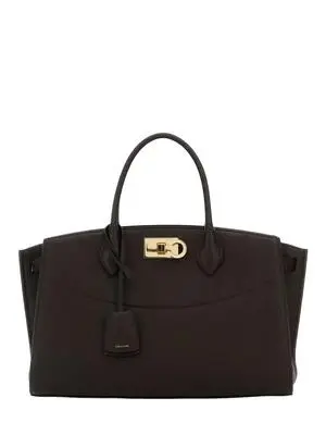 FERRAGAMO Studio Leather Tote - 005 - Testa Di Moro