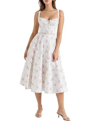 House Of Cb Chiarina Floral Print Midi Dress - Cream Rose