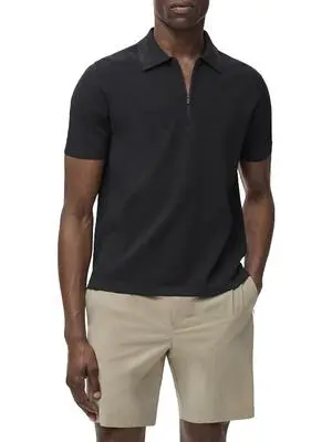 Mango Coolmax® Fine Knit Quarter Zip Polo Black