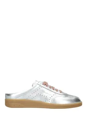 Santoni Leather Metallic Oly Pulse Sabot Mules - Silver