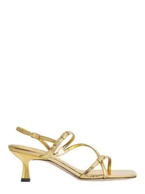 Sandro Metallic Leather Heeled Sandals - Beige