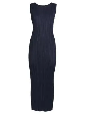 Issey Miyake Pleated Midi Dress Navy