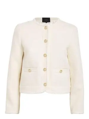 Maje Tweed Button-embellished Jacket - White