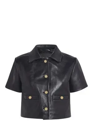 Maje Cropped Leather Jacket - Black
