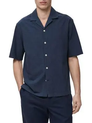 Mango Embroidered Cotton Camp Shirt - Dark Navy