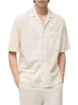 Mango Embroidered Cotton Camp Shirt - White