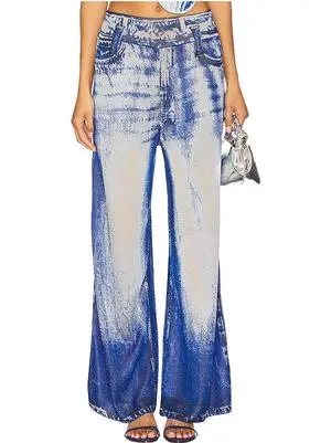 Ph5 Aria Denim Print Wide Leg Pants - Blueberry
