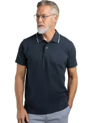 WEIRD FISH Powell Textured Polo Shirt - Navy