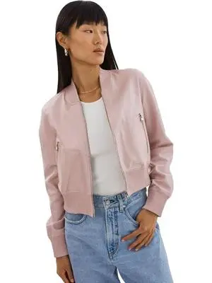 LAMARQUE Kordella Reversible Leather Bomber Jacket - Rose/silver