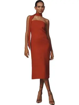 Endless Rose Strapless Scarf Column Midi Dress - Red