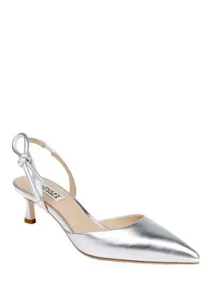 Badgley Mischka Gentry Slingback Kitten Heel Pumps - Silver Leather