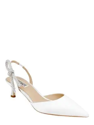 Badgley Mischka Gentry Slingback Kitten Heel Pumps - White Satin