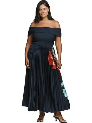 HUTCH Off-the-shoulder Midi Dress - Navy