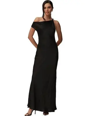 Bhldn Sienna Off-the-shoulder Satin Maxi Dress - Black