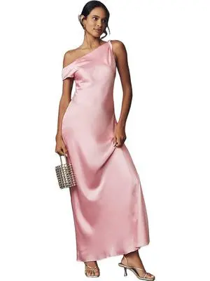 Bhldn Sienna Off-the-shoulder Satin Maxi Dress - Blush Pink