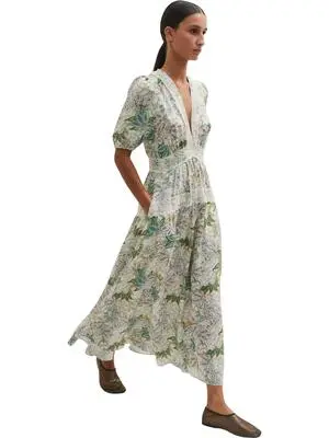 ME+EM Silk Paisley Print Maxi Dress - Light Cream/green/multi