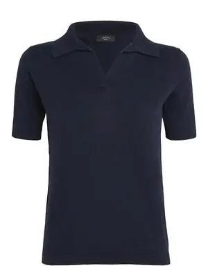 Max Mara Silk-cotton Stockinette Polo Shirt - Blue