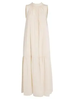 Max Mara Canvas Pleat-neck Maxi Dress - Beige