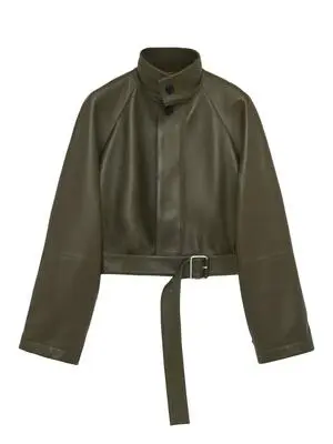 Loewe Lambskin Cropped Trench Coat - Green