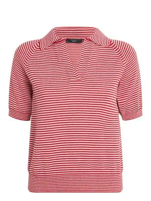 Max Mara Cotton Stripe Open Polo Shirt - Red