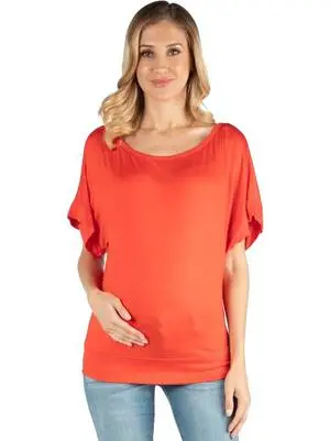 24SEVEN COMFORT APPAREL Maternity Dolman Top With Wide Sleeves - Carrot