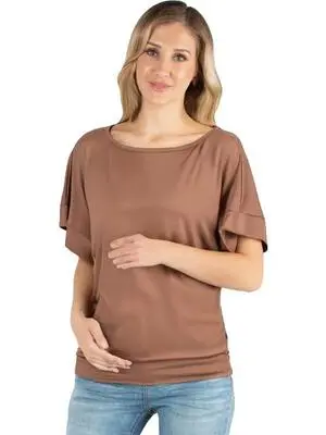 24SEVEN COMFORT APPAREL Maternity Dolman Top With Wide Sleeves - Mocha