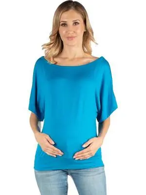24SEVEN COMFORT APPAREL Maternity Dolman Top With Wide Sleeves - Turq